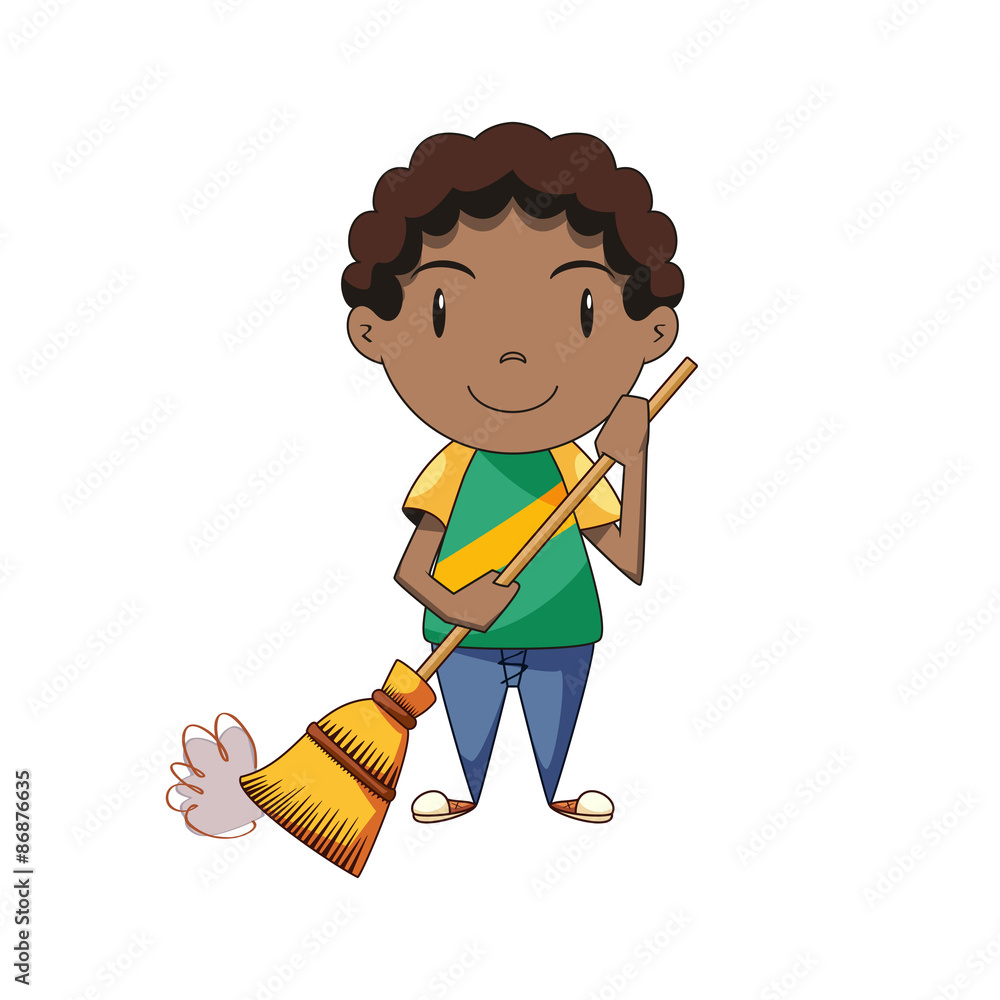 Boy sweeping Stock Vector | Adobe Stock