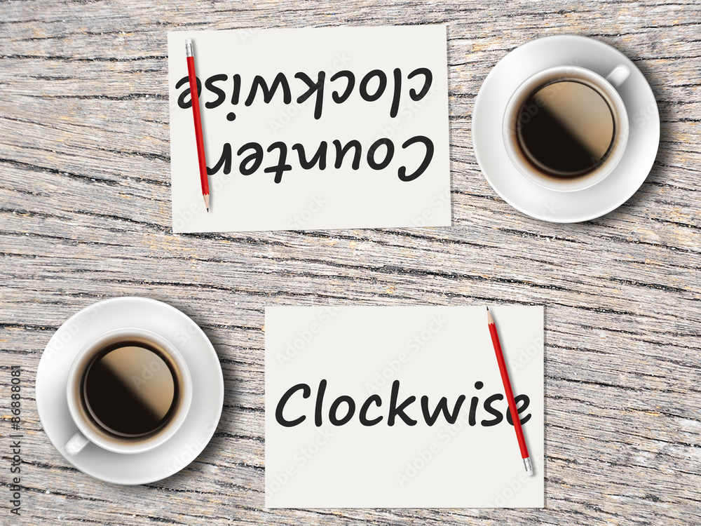 Business Concept : Comparison between clockwise and counter cloc Stock ...