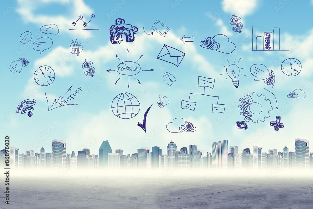 Abstract virtual background with symbols Stock Illustration | Adobe Stock