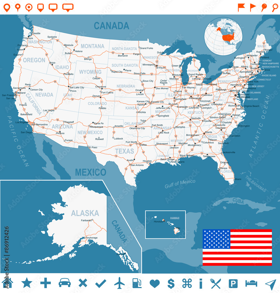 United States, USA map. Highly detailed vector illustration.Image ...