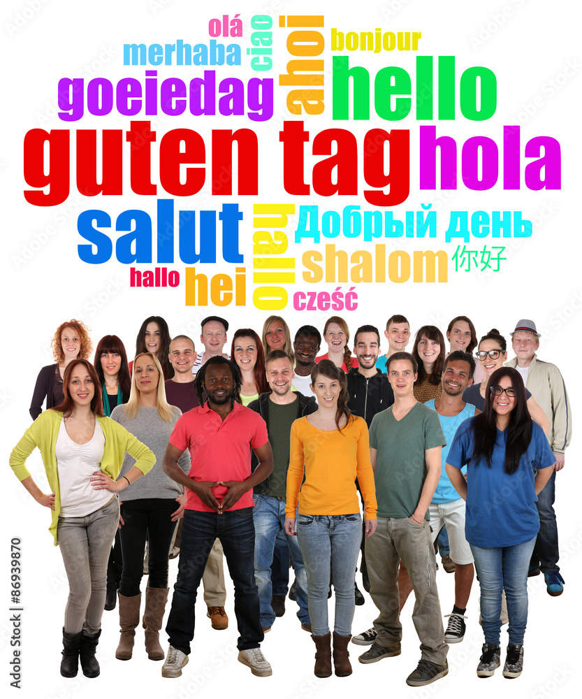 Multikulturell große People Gruppe junge Leute sagen hallo oder Stock ...