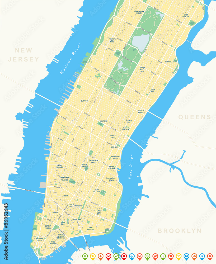 Vetor de New York Map - Lower and Mid Manhattan. Highly detailed vector ...