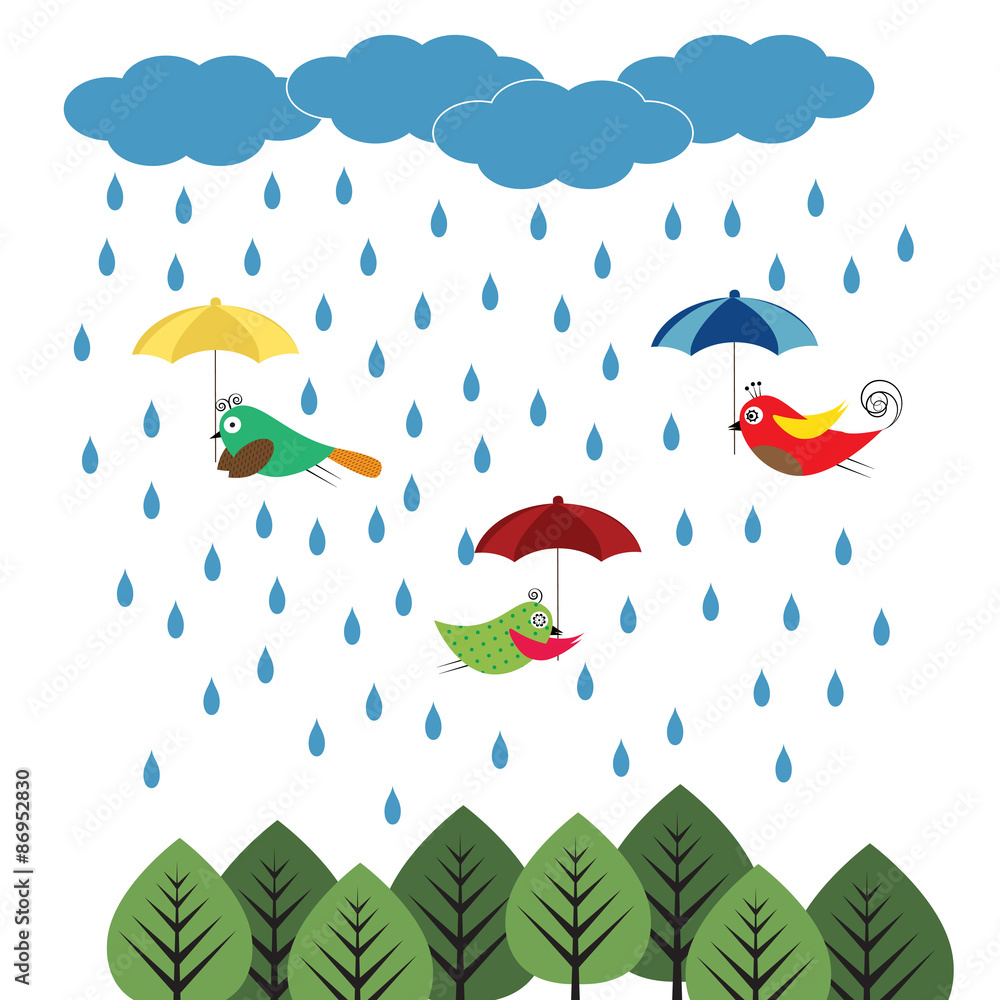 Birds with umbrellas Stock Vector | Adobe Stock