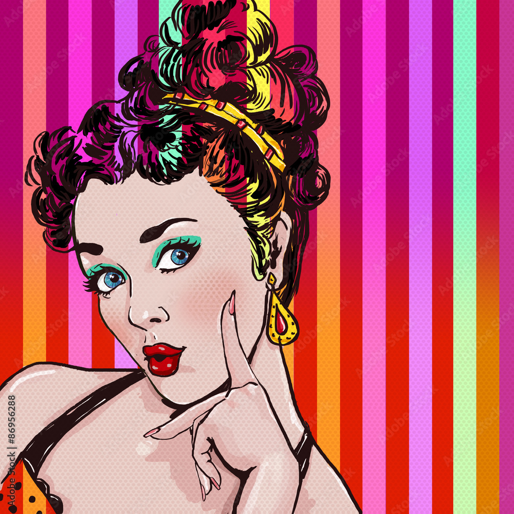 Pop Art illustration of woman with hand.Pop Art girl. Stock ... Pop Art illustration of woman with hand.Pop Art girl. Stock ...