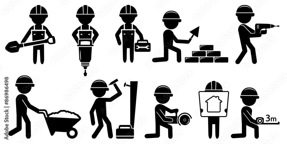builders set with tools on white background Stock Vector | Adobe Stock
