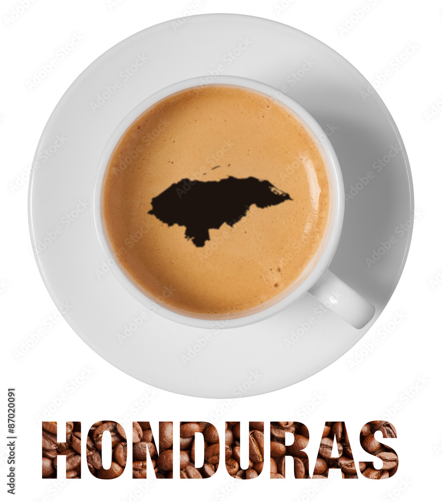 Honduras map drawing art on coffee foam in cup Stock Photo | Adobe Stock