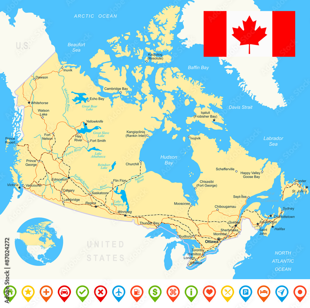 Map of Canada and flag - highly detailed vector illustration. Image ...