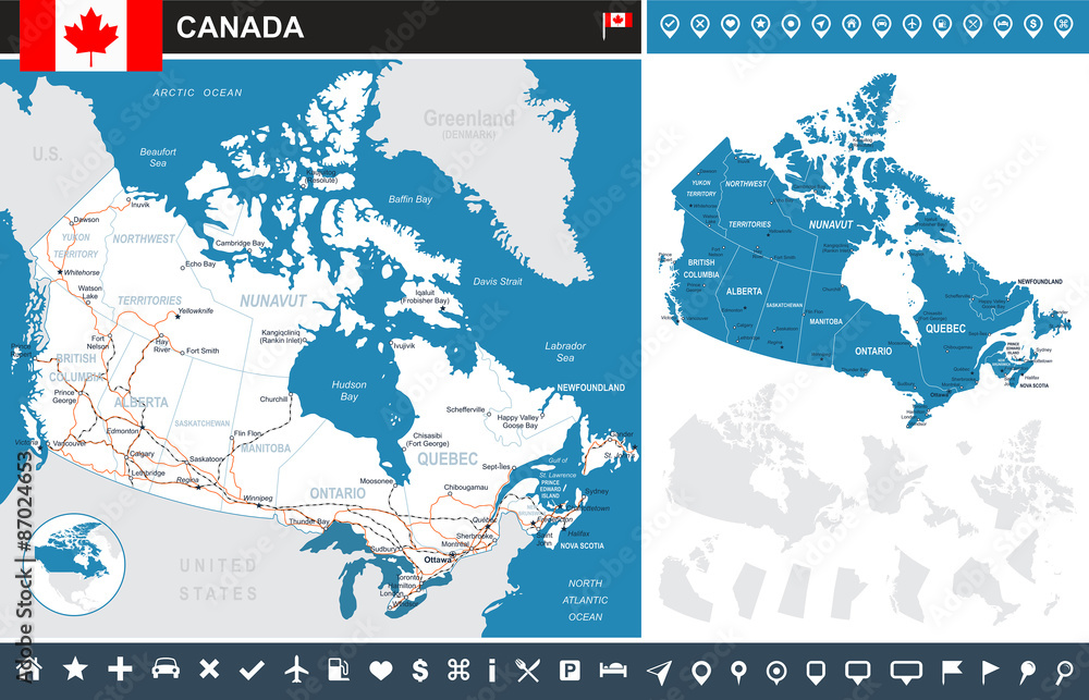 Canada infographic map - highly detailed vector illustration with land ...
