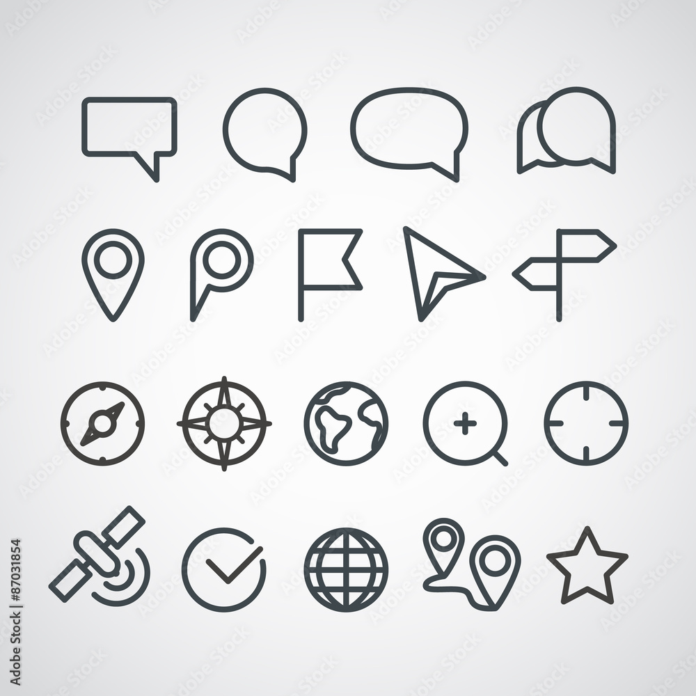 Different vector icons collection. Cartography clip-art Stock Vector ...