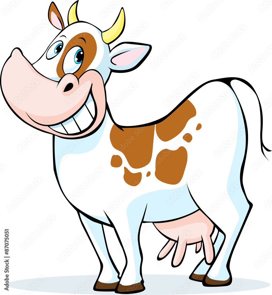 funny cow cartoon standing isolated on white background - vector ...
