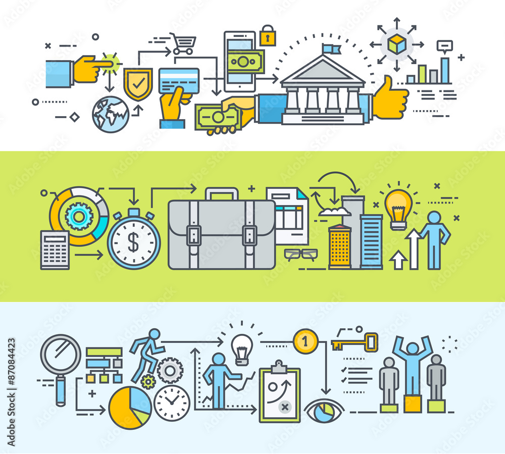 Set of thin line flat design concept banners for online payment, online ...