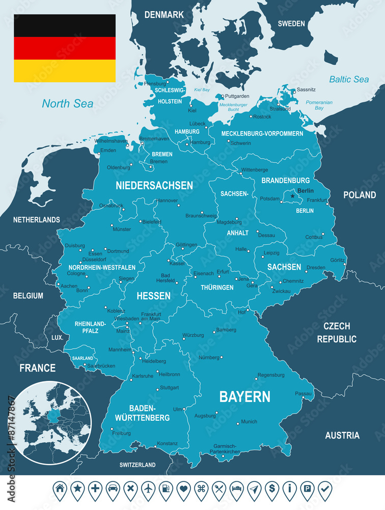 Map of Germany and flag - highly detailed vector illustration. Image ...