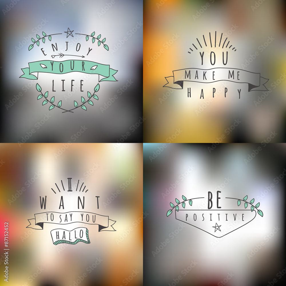 Vector set of summer and happy emblems and symbols on a blurred Stock ...