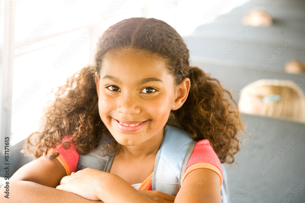 School Bus: Girl Riding Bus to School Stock Photo | Adobe Stock