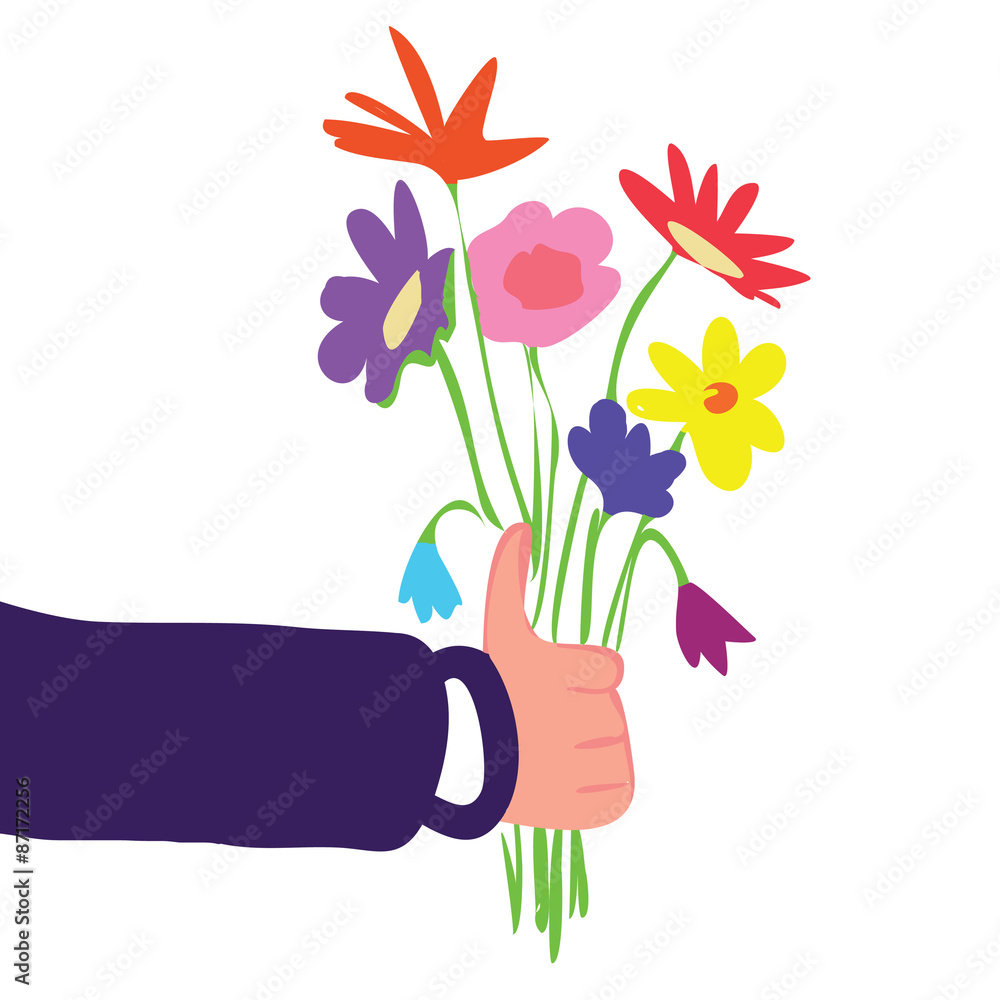 A man gives flowers hand flower beauty vector gift bouquet of flowers ...