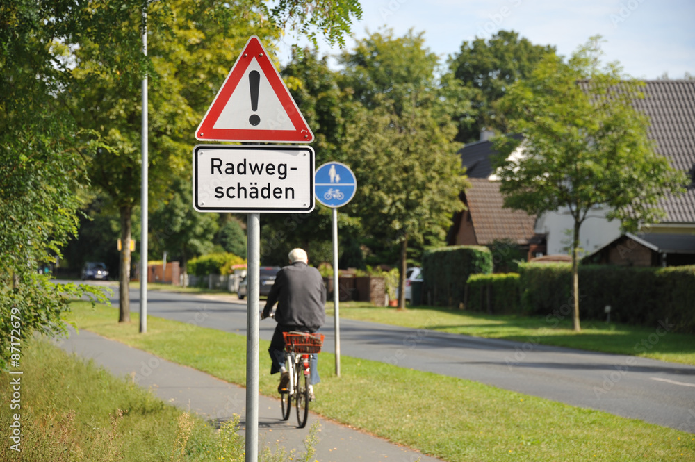 Radwegschäden, Schild, Radweg, Fahrrad, Verkehrsschild, Rad, Radfahren ...
