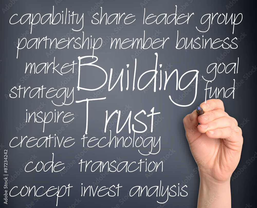 Building trust word cloud handwritten on pale blue background Stock ...
