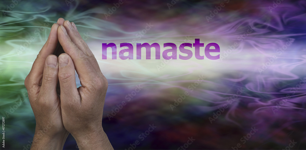 Namaste Greeting Website Header - Male hands in prayer position with ...