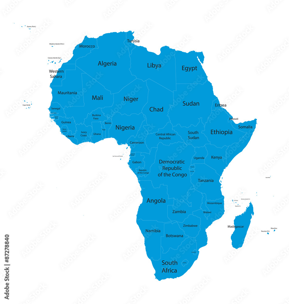 Africa map with names of all countries Stock Vector | Adobe Stock