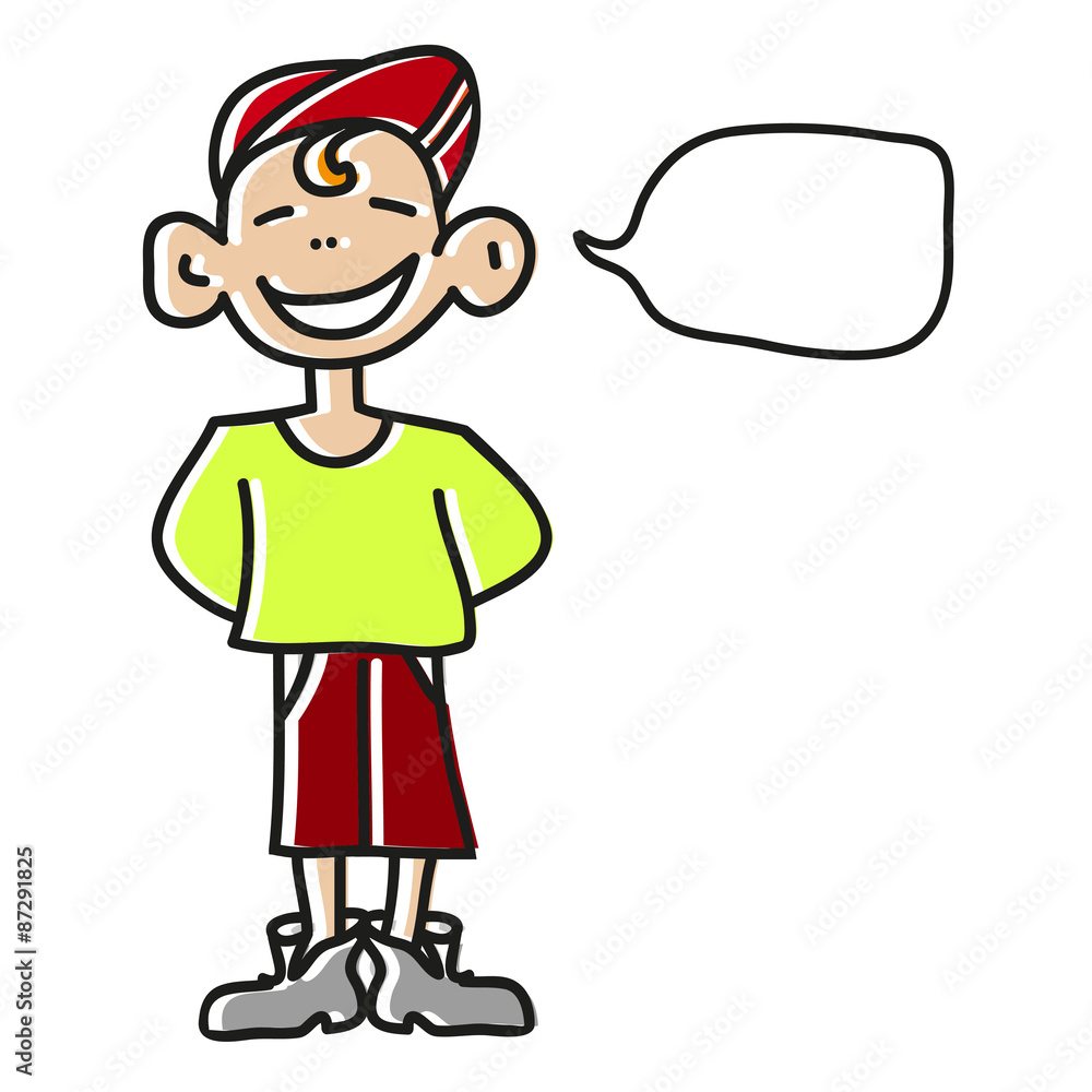 Cartoon happy boy with speech bubble Stock Vector | Adobe Stock