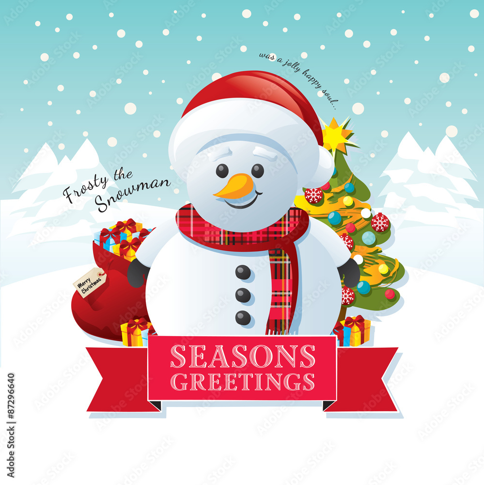 Seasons Greetings Snowman Stock Vector | Adobe Stock