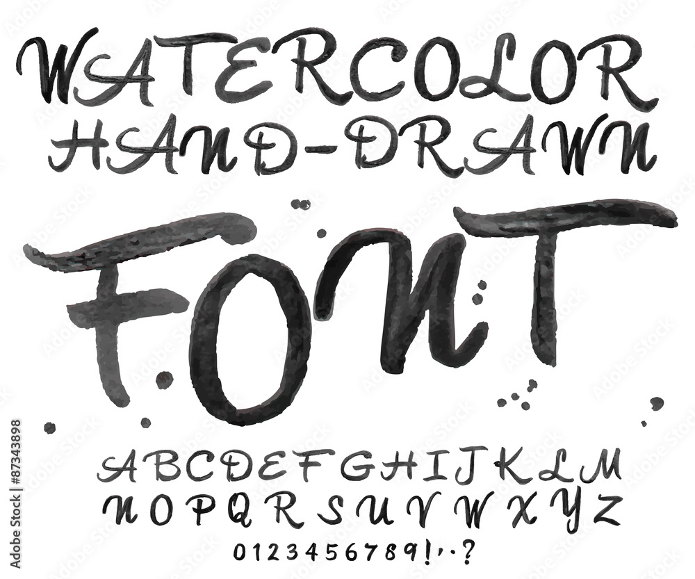 Vector black watercolor font. Watercolour handwritten letters. Stock ...