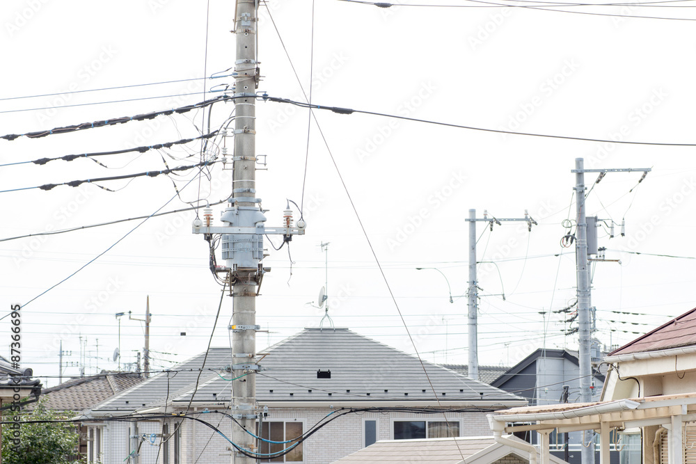 Japanese electric distribution transformer mounted on a utility pole ...