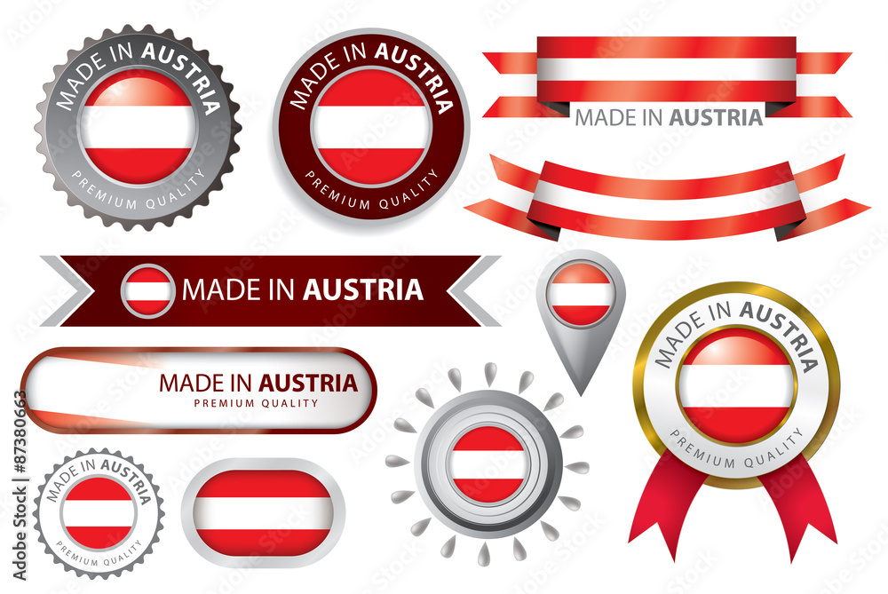 Made in Austria Seal, Austrian Flag Background (Vector Art) Stock ...