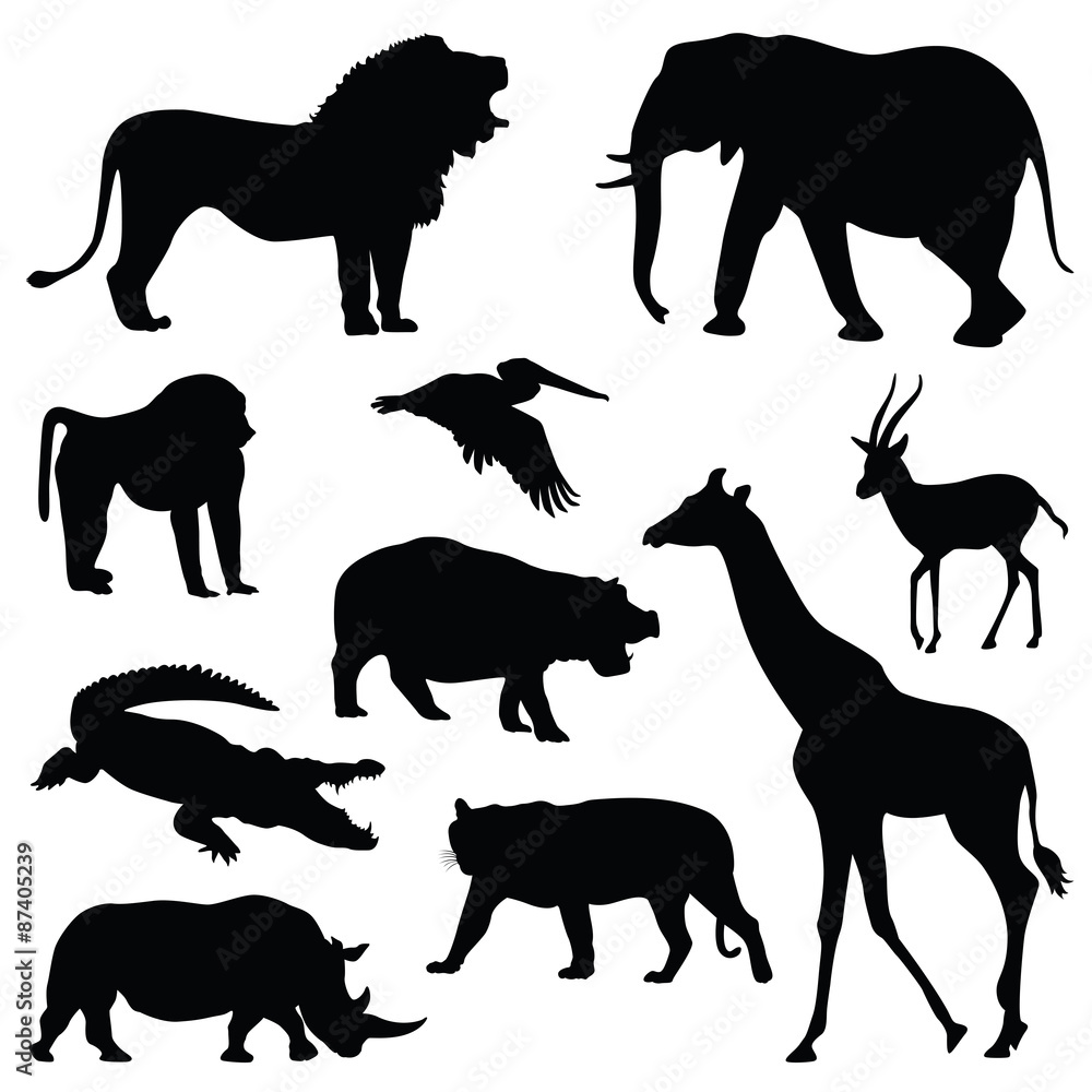 safari animal silhouette illustration set Stock Vector | Adobe Stock
