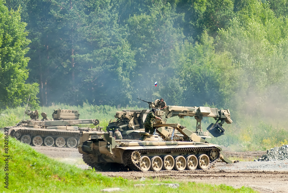 Engineering vehicles and bridge layer MTU-72 Stock Photo | Adobe Stock