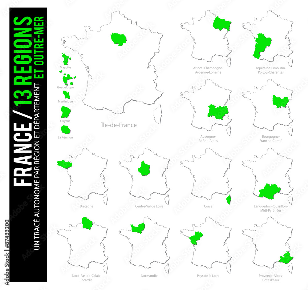 Carte de France / 13 régions et outre-mer Stock Vector | Adobe Stock