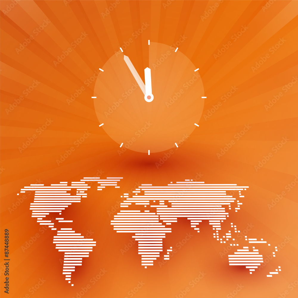Orange world map with a countdown clock Stock Photo | Adobe Stock