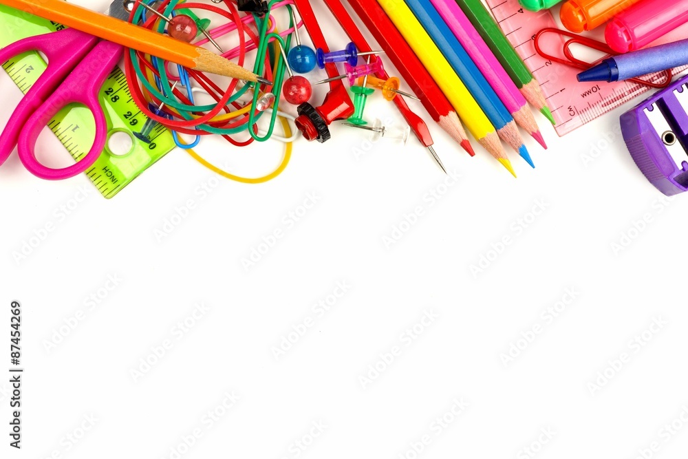 Top border of school supplies on a white background Stock Photo | Adobe ...