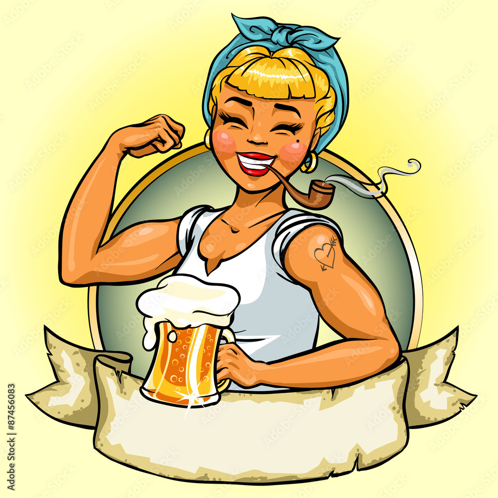 Retro Girl logo design, Vector Pin Up Illustration Stock Vector | Adobe ...