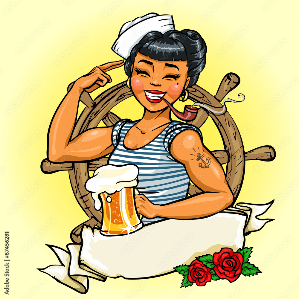 Retro Girl logo design, Vector Pin Up Illustration Stock-Vektorgrafik ...