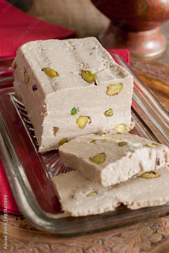 Halvah or Helva a popular Middle Eastern candy made with pistachio nuts ...
