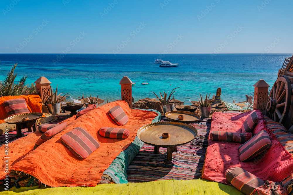 authentic cafe on the Red Sea coastline, Sharm El Sheikh, Egypt Stock ...
