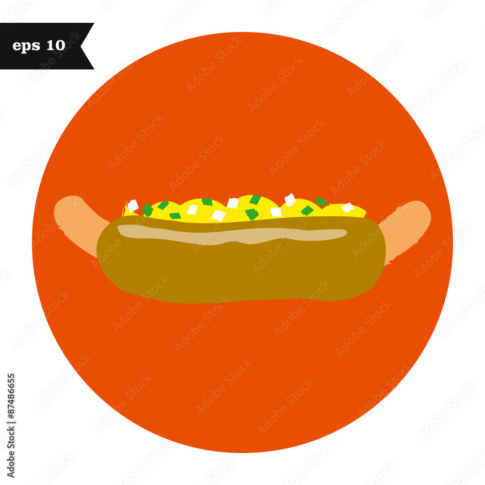 Hot dog icon on red circle. Vector design. Stock Vector | Adobe Stock
