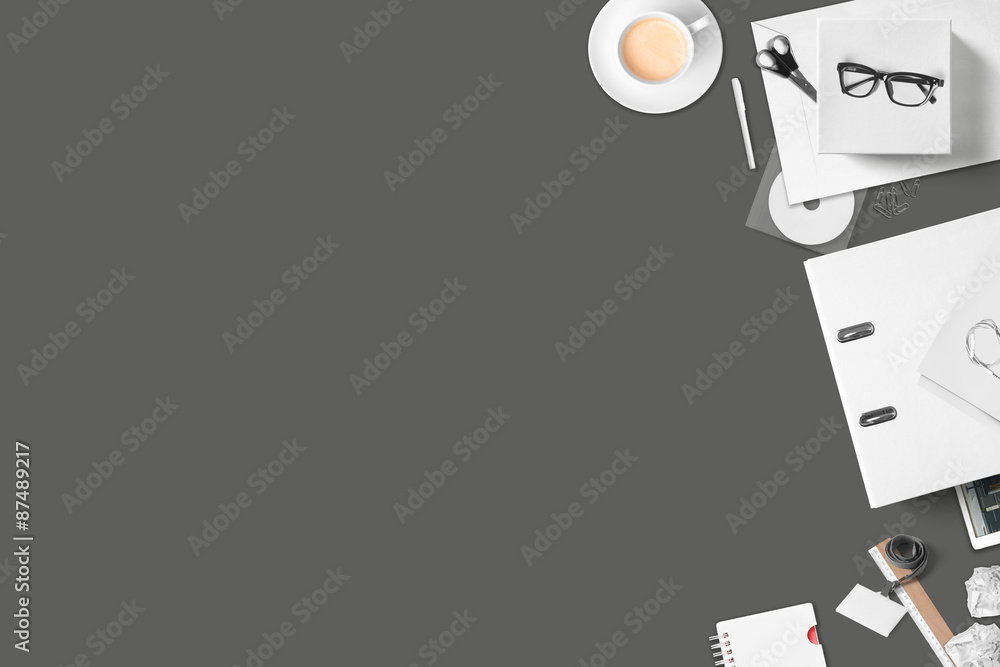 mockup scene desk with different office items - top view Stock ...