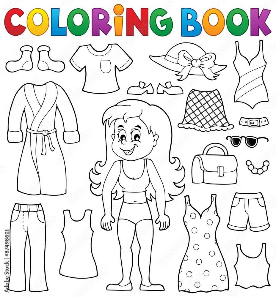 Coloring book girl with clothes theme 1 Stock Vector | Adobe Stock