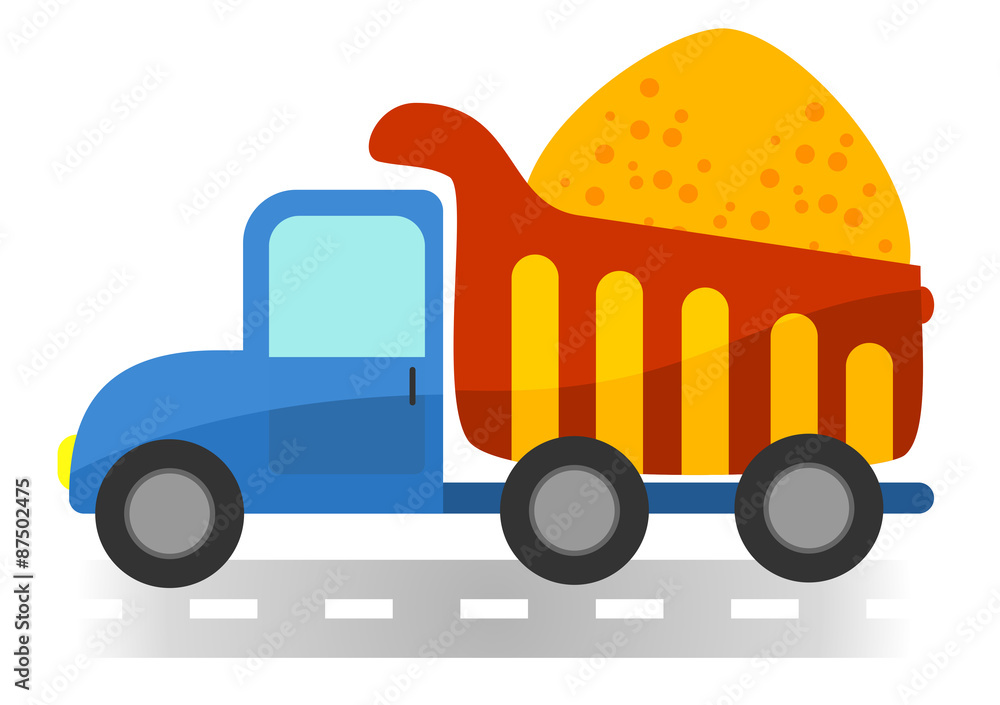 Cartoon dump truck on white background Stock Illustration | Adobe Stock
