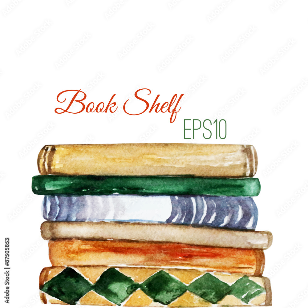 Vector watercolor old books poster isolated on white background Stock ...