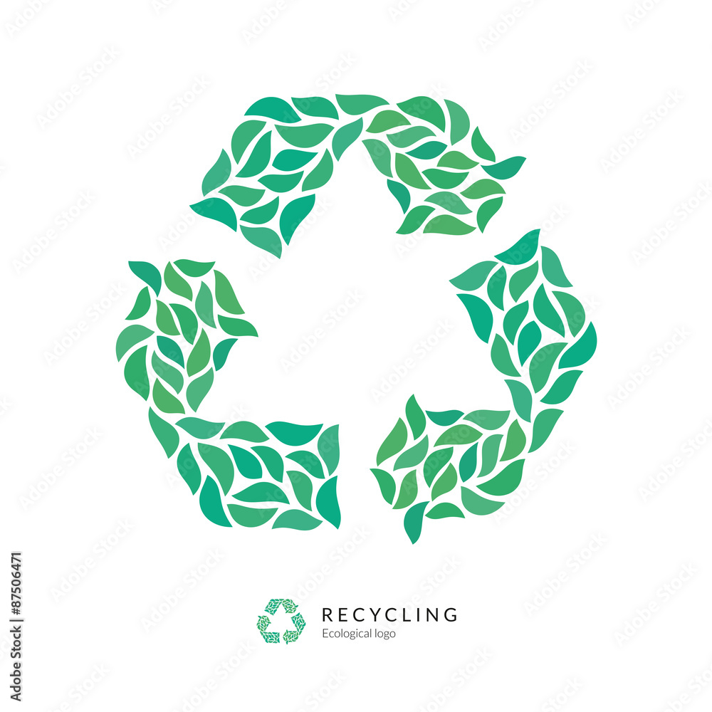 Beautiful Recycle Symbol Logo Icon Made up of Green Leaves Ecological ...