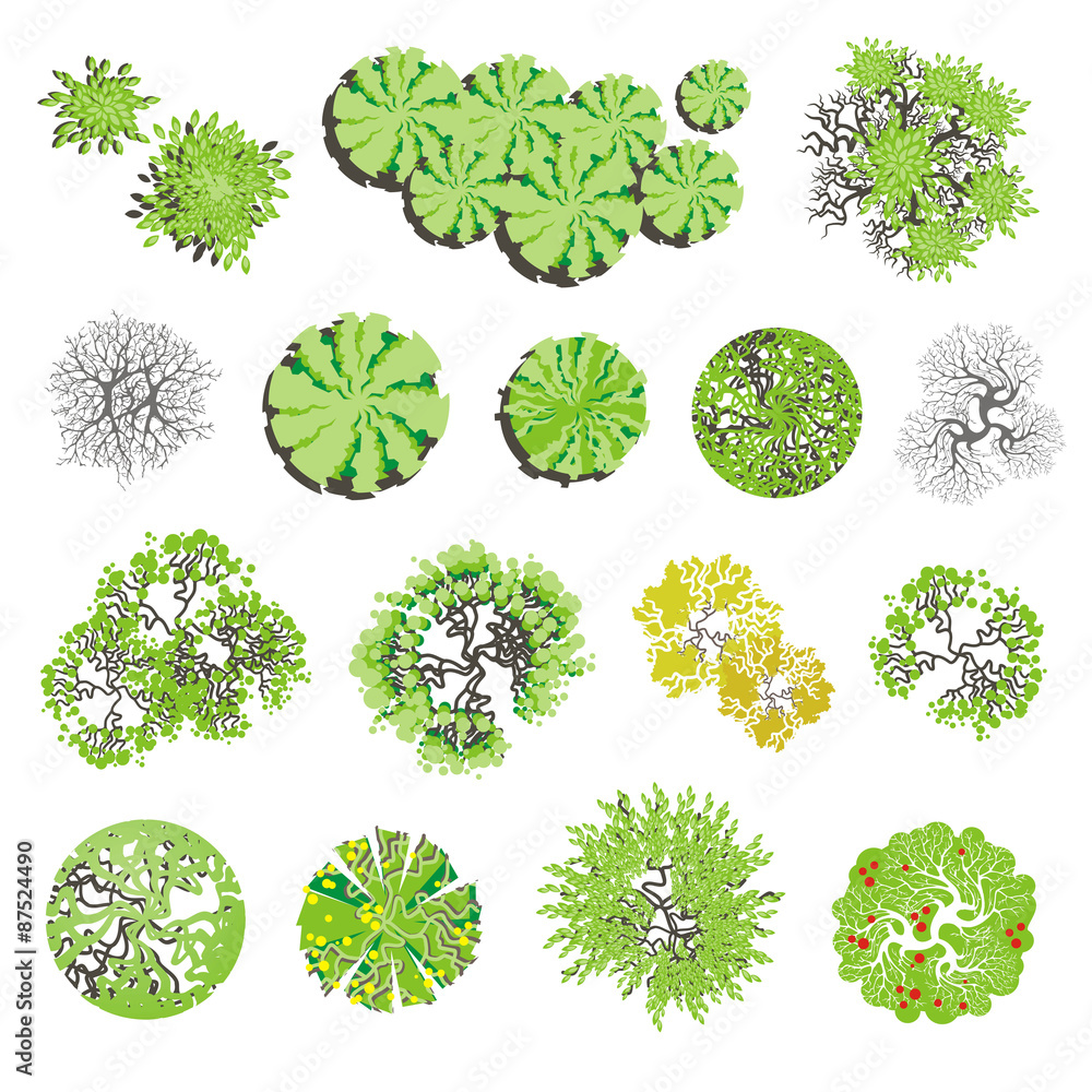 Colored Trees - top view. Easy to use in your landscape design p Stock ...