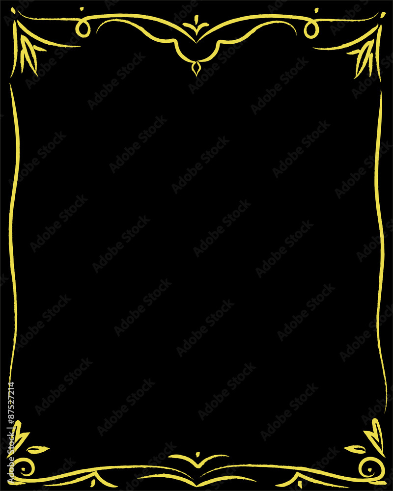Elegant decorative golden yellow border frame color on a black ...