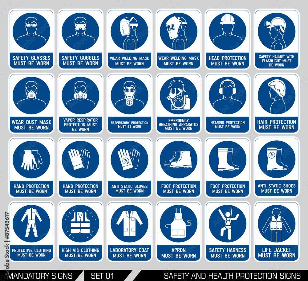 Set of safety and health protection signs. Stock Vector | Adobe Stock