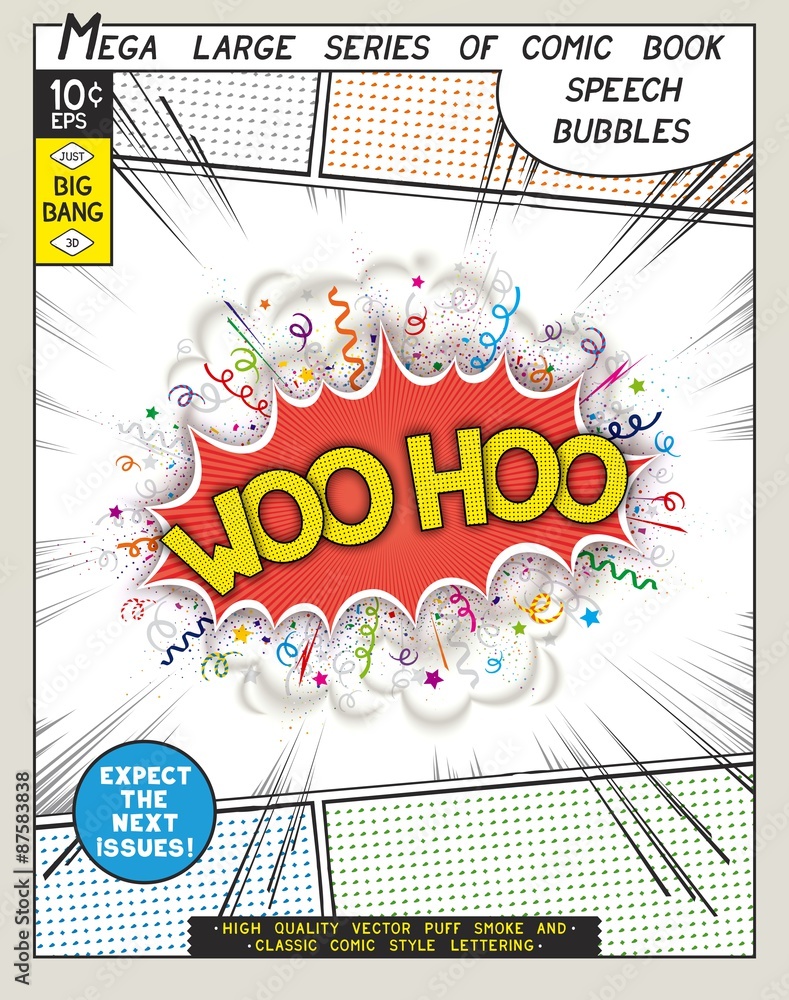 Woo hoo. Explosion in comic style with lettering and realistic puffs ...