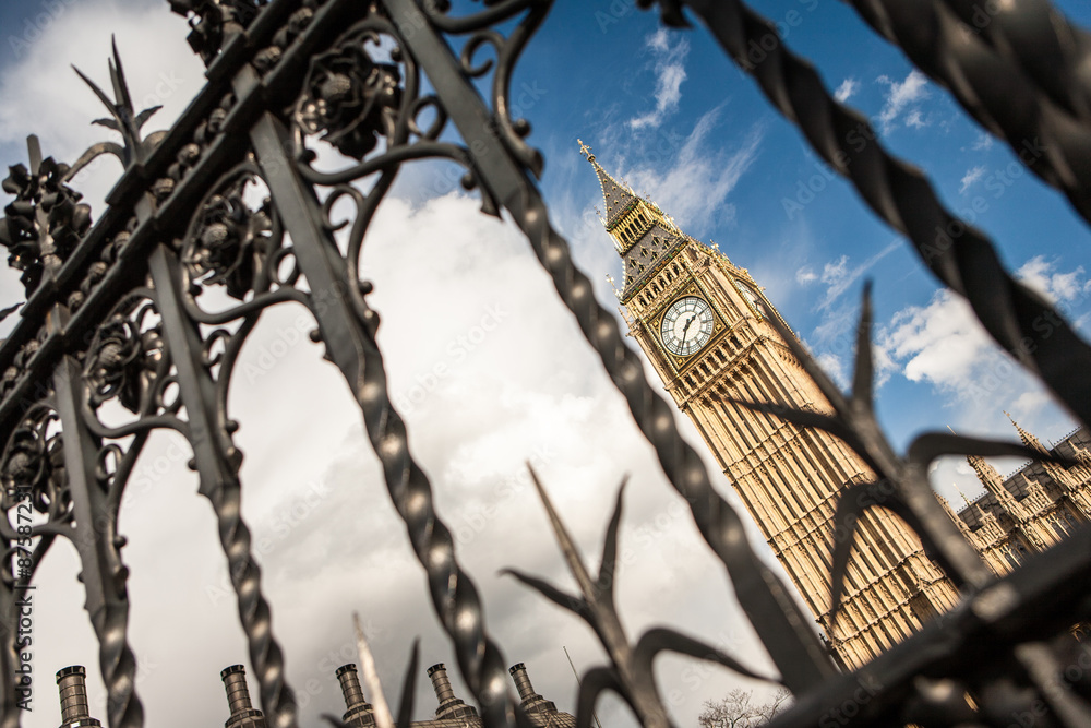 Big Ben, London. A unique low-angle view of the popular London landmark ...