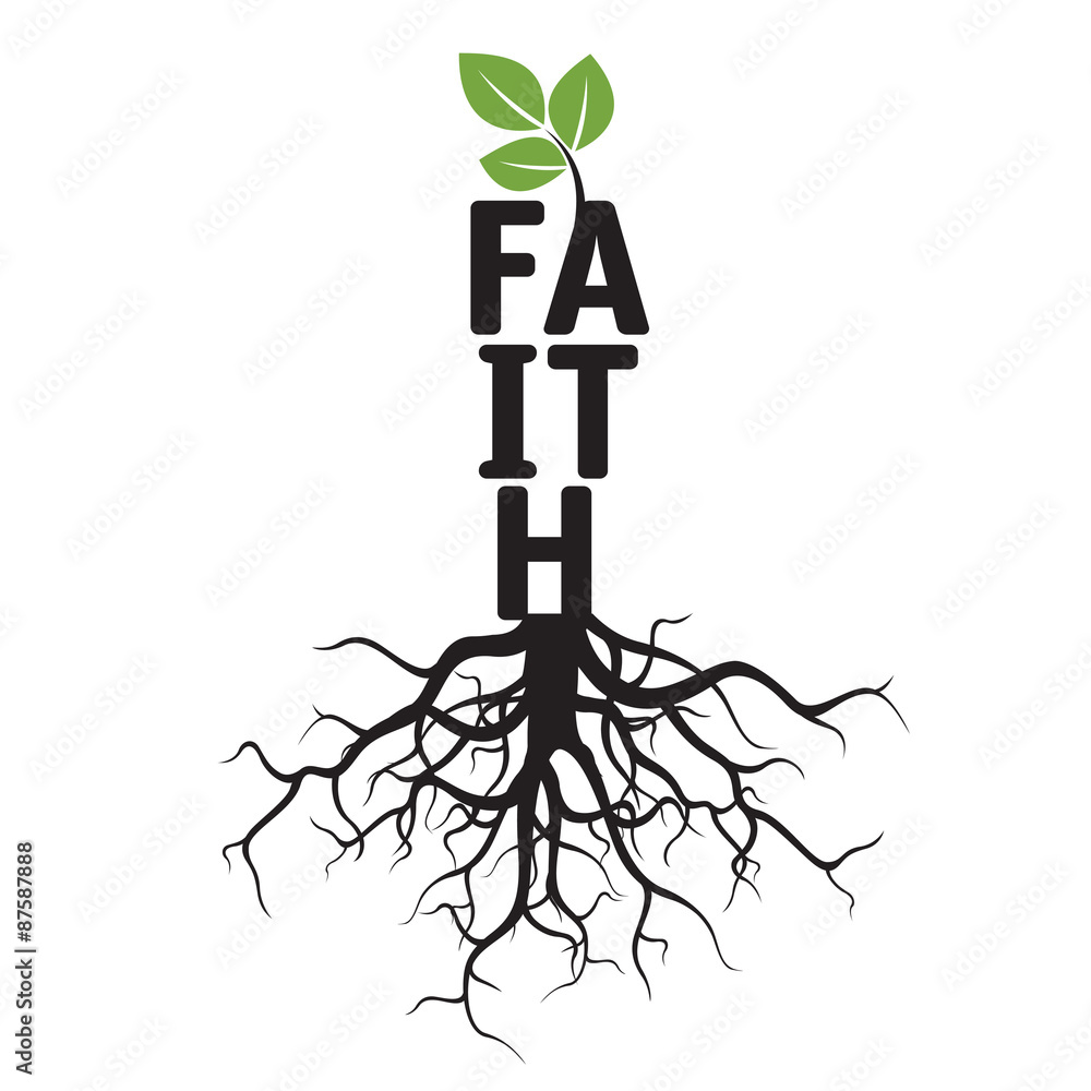 Black vector Tree, Roots and text FAITH Stock Vector | Adobe Stock