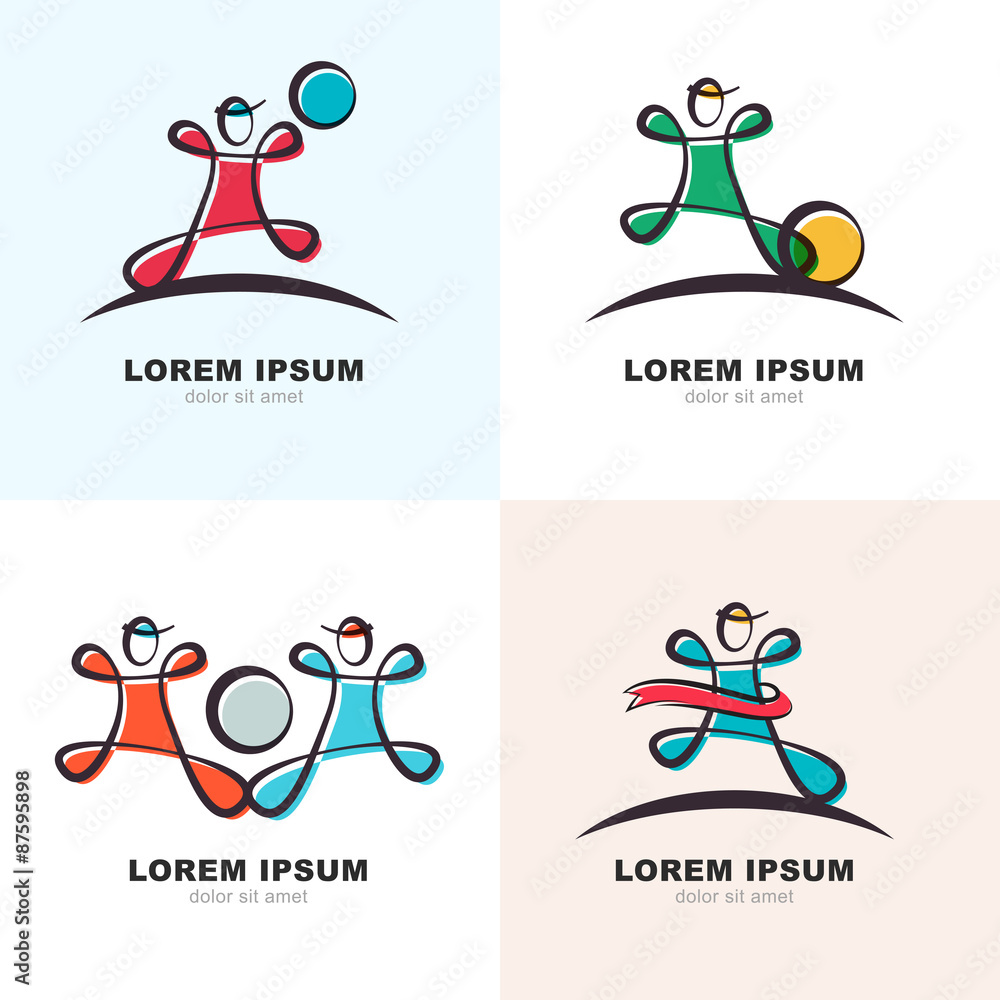 Set of vector logo icons. Man with ball and winner ribbon, sport Stock ...